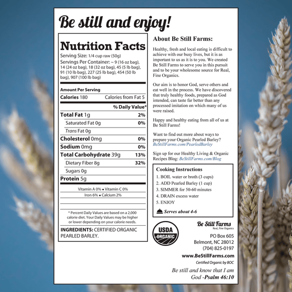 Organic Pearled Barley, Bulk Pearled Barley - Be Still Farms- Real ...