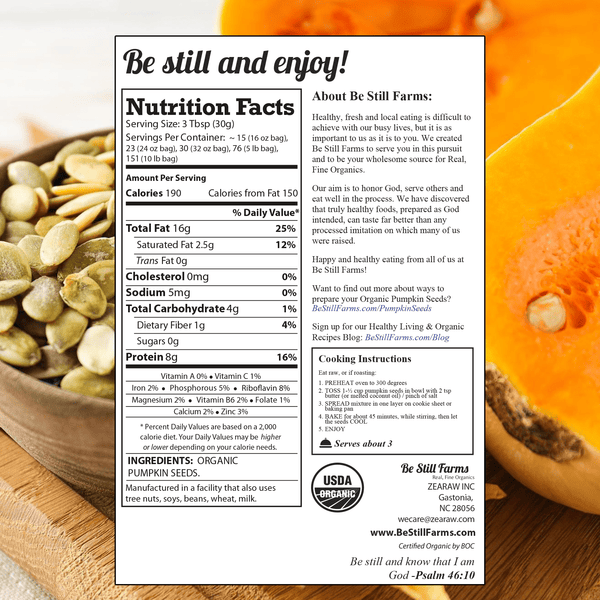 Organic Raw Pumpkin Seeds, Non-GMO, Bulk Raw Pumpkin Seeds - Be Still ...