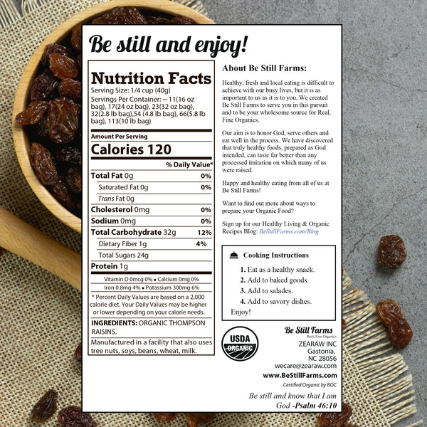 Organic Raisins, Non-GMO, Bulk California Organic Raisins - Be Still ...