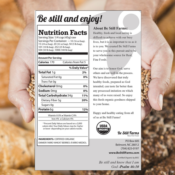 Organic Farro Grain, Non-GMO, Bulk Whole Emmer Wheat Berries - Be Still ...